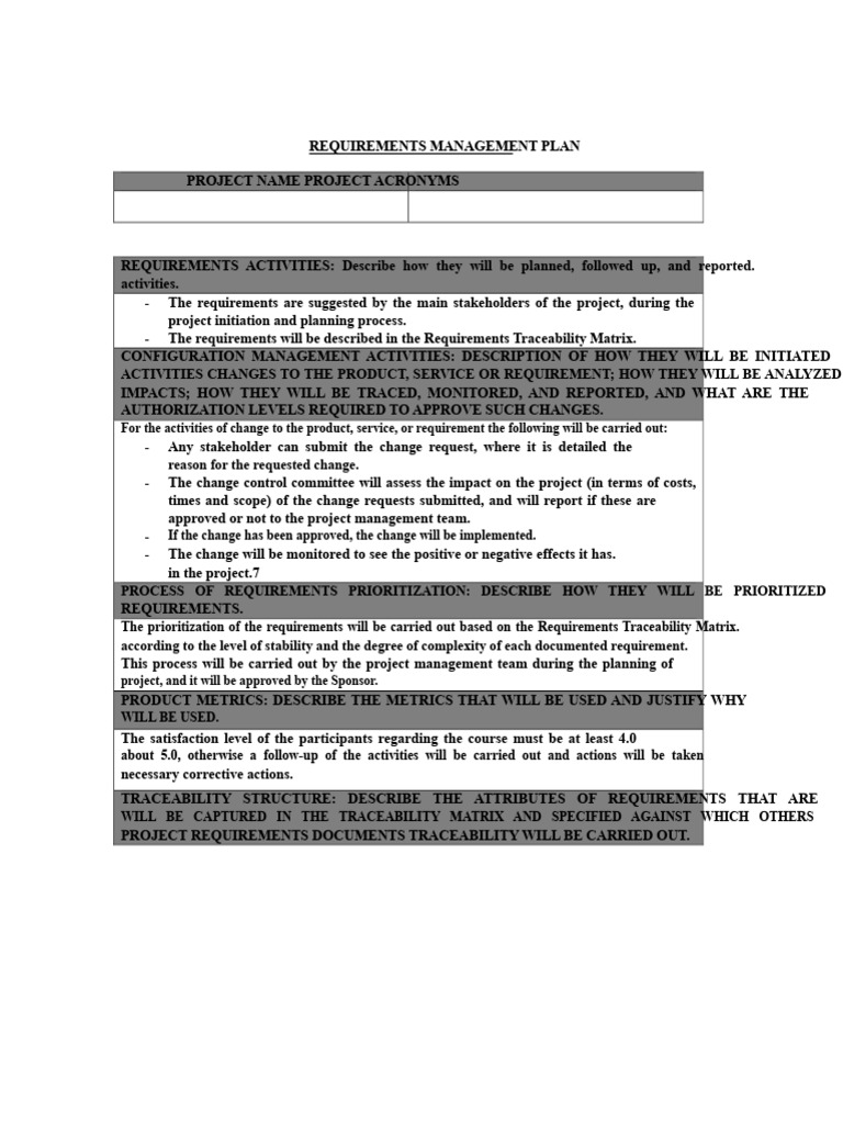 Requirements Management Plan Overview | PDF | Project Management | Business