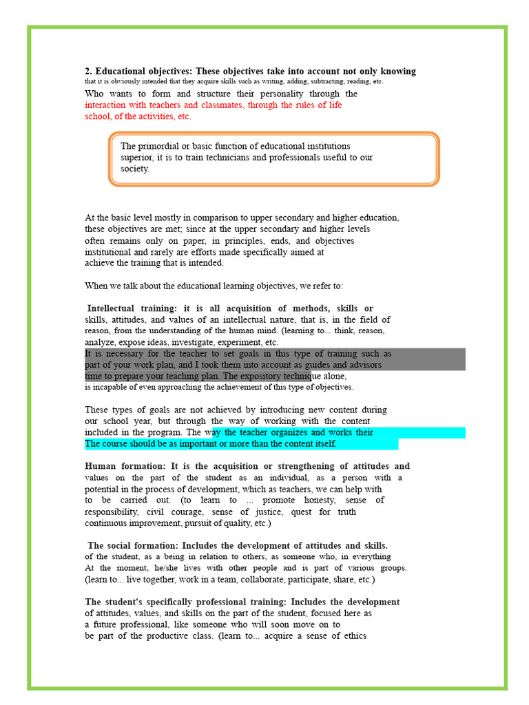 2.1 Educational objectives | PDF | Teachers | Behavior Modification