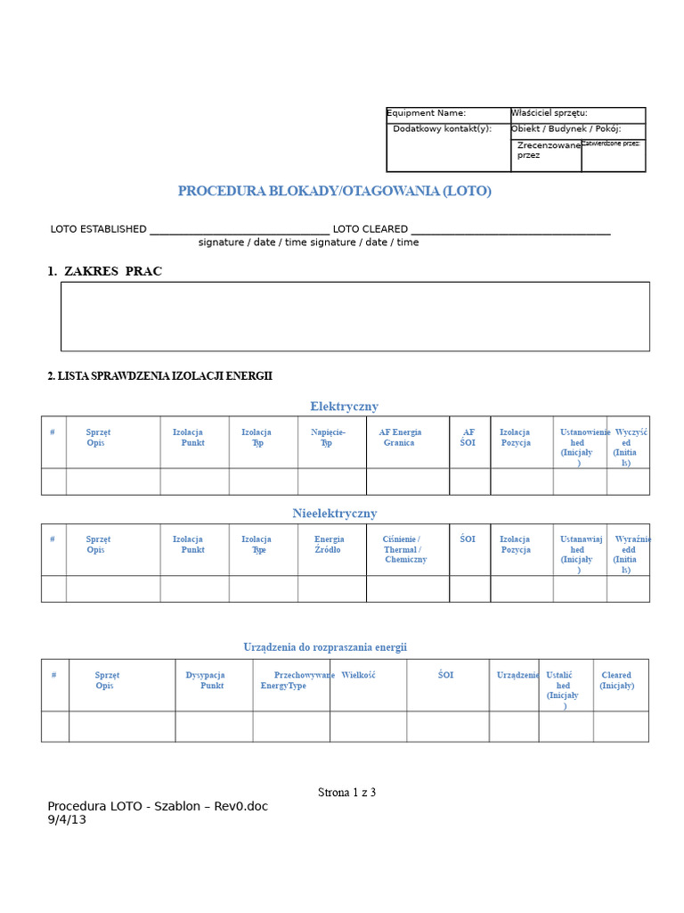 Procedura LOTO | PDF