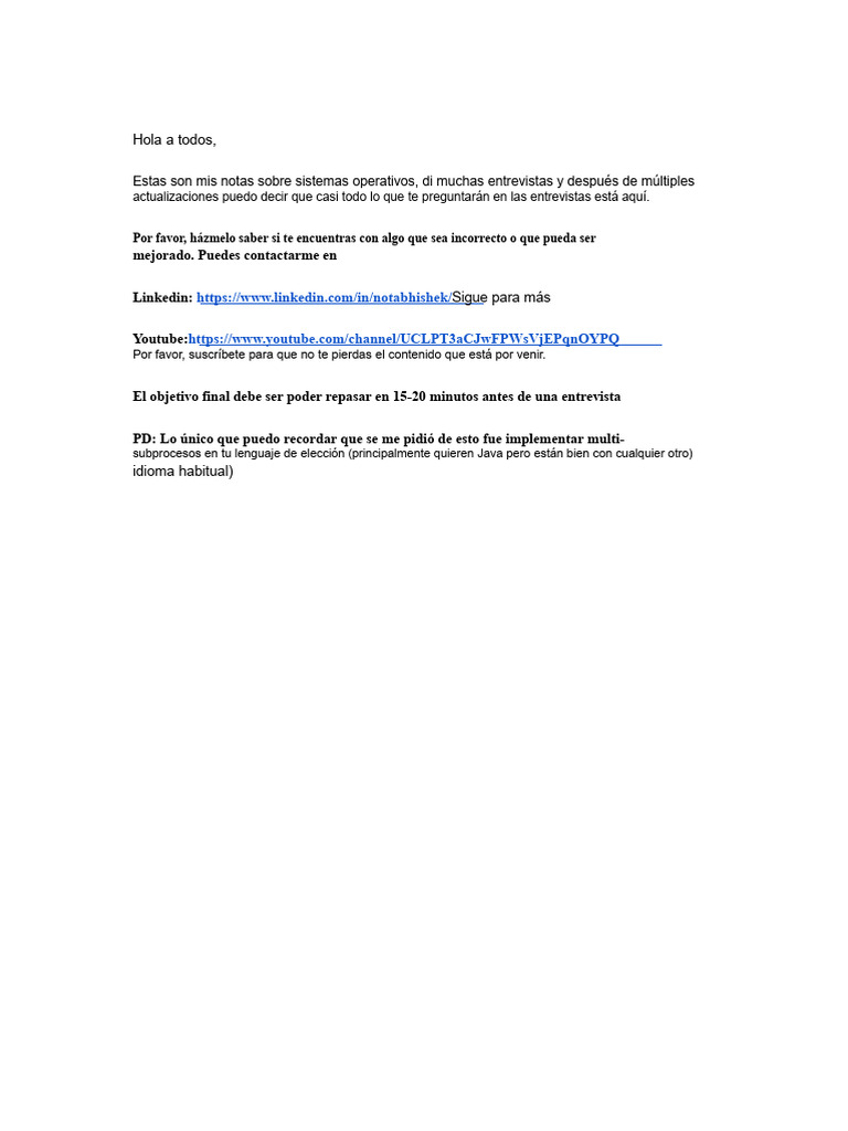 Notas de La Entrevista de Sistemas Operativos | PDF | Proceso ...