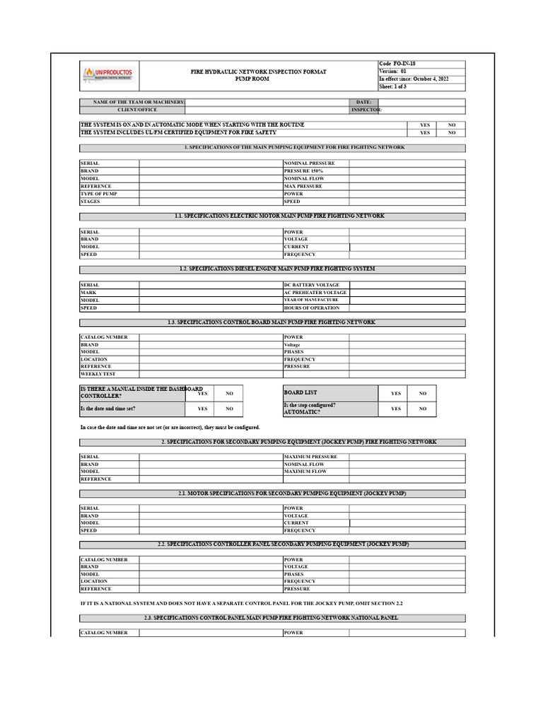 Fo-In-18 Pump Room Inspection | PDF | Pump | Pressure Measurement