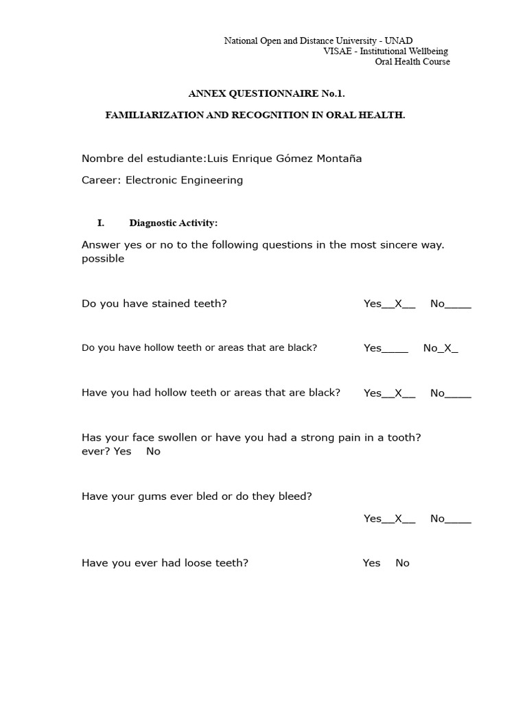 Oral Health Familiarization Questionnaire | PDF | Oral Hygiene | Human ...