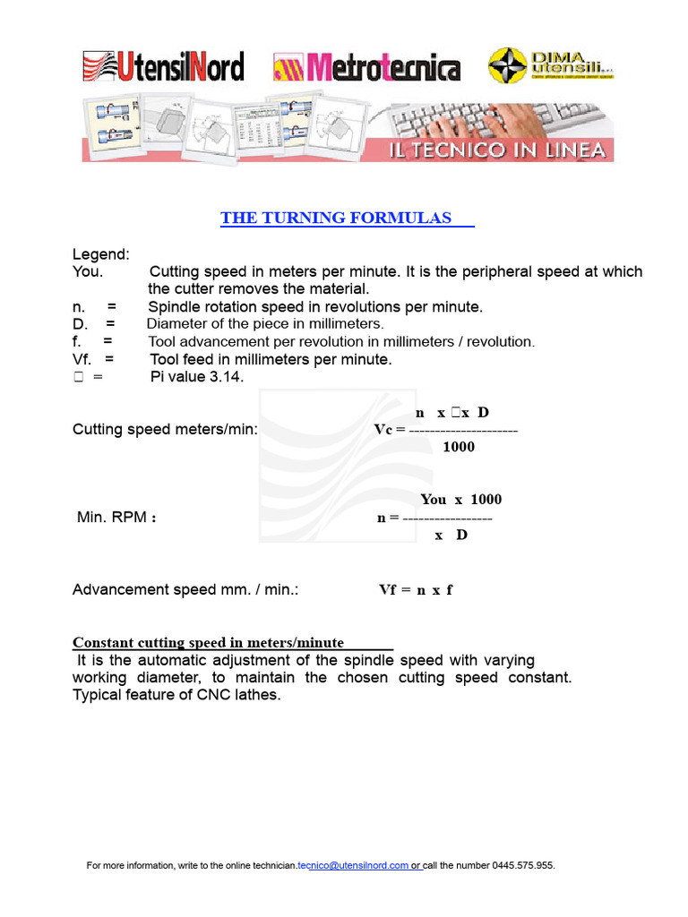 Turning Formulas | PDF | Mechanical Engineering | Physical Quantities