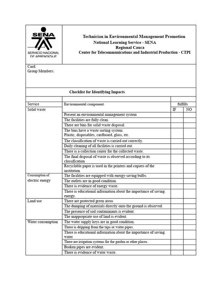 Environmental Management System Checklist | PDF