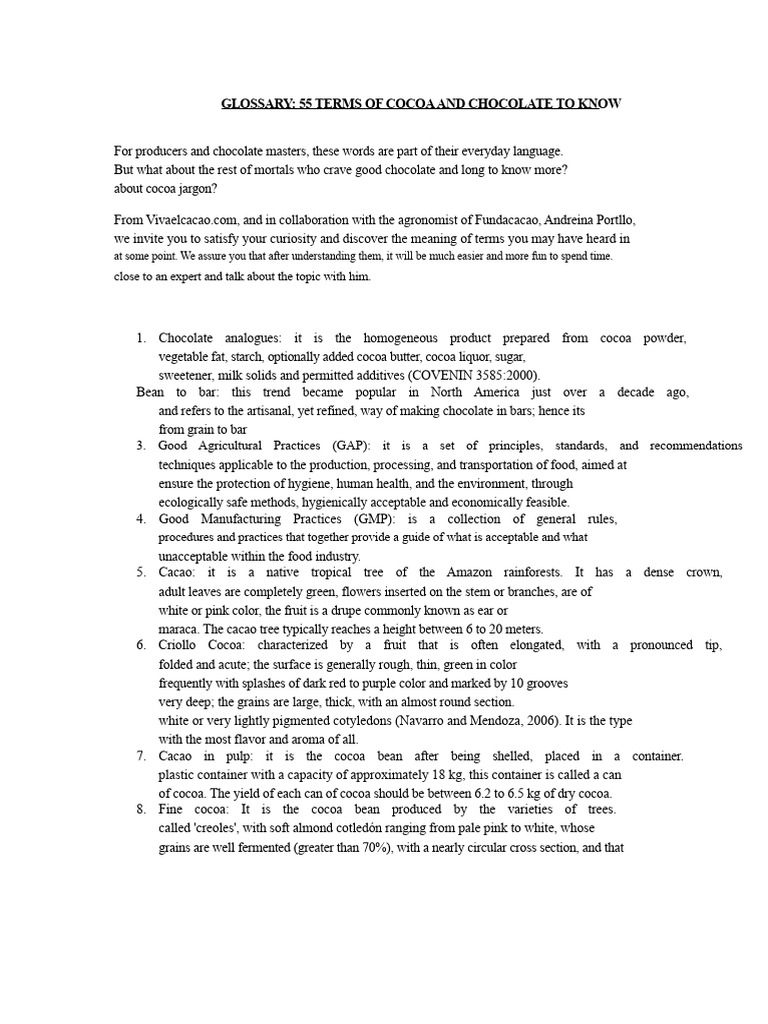 Cocoa and Chocolate Terms Explained | PDF | Chocolate | Cocoa Bean