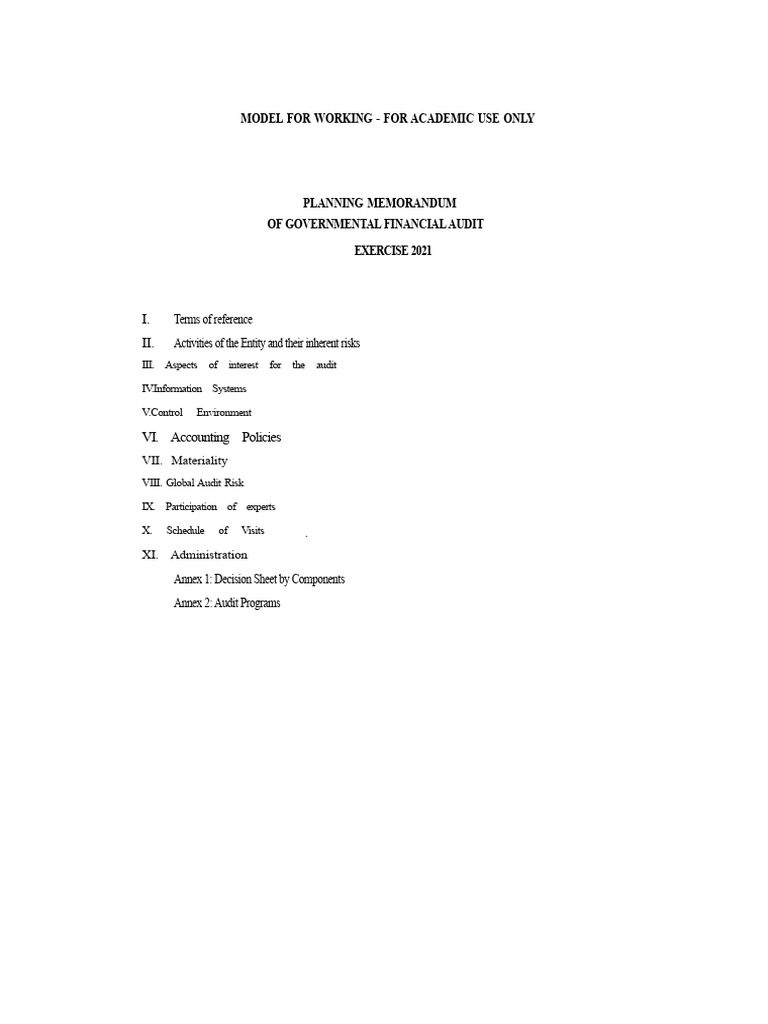 Format 16 Planning Memorandum - MODEL | PDF | Audit | Depreciation
