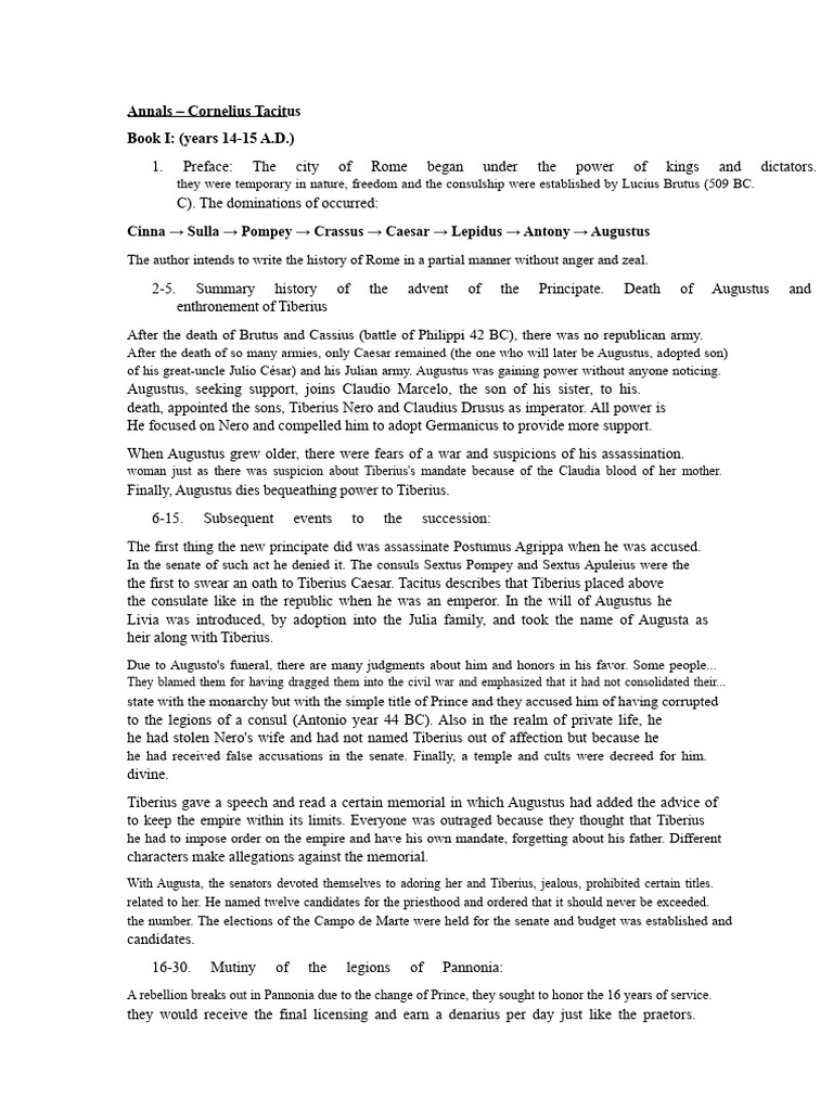 Tacitus' Annals: Rome's Early Principate | PDF | Augustus | Ancient Romans