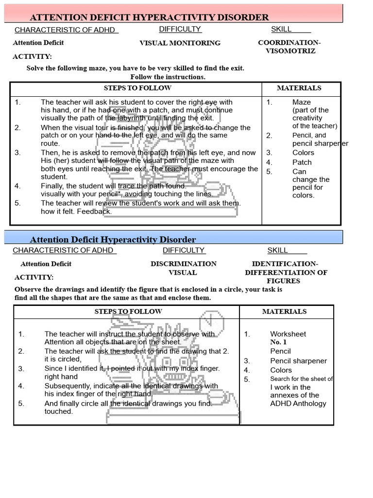 Work Sheets Adhd | PDF | Attention Deficit Hyperactivity Disorder | Drawing
