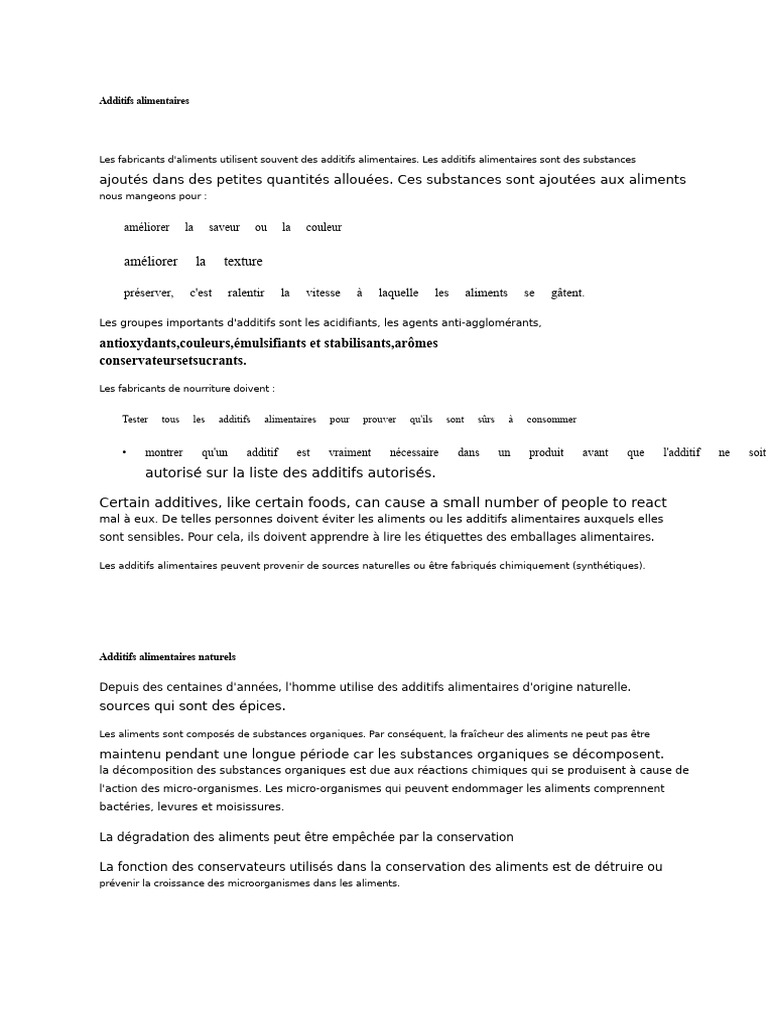 Comprendre les additifs alimentaires | PDF | Nourritures | Conservation ...