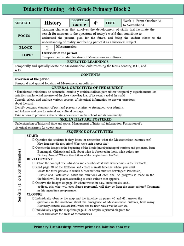4th Grade Plan - Block 2 History (2016-2017) | PDF | Mesoamerica | Codex