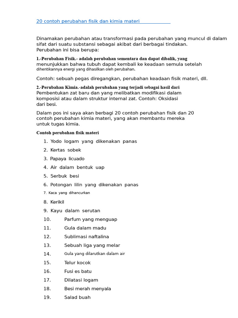 20 Contoh Perubahan Fisik dan Kimia | PDF