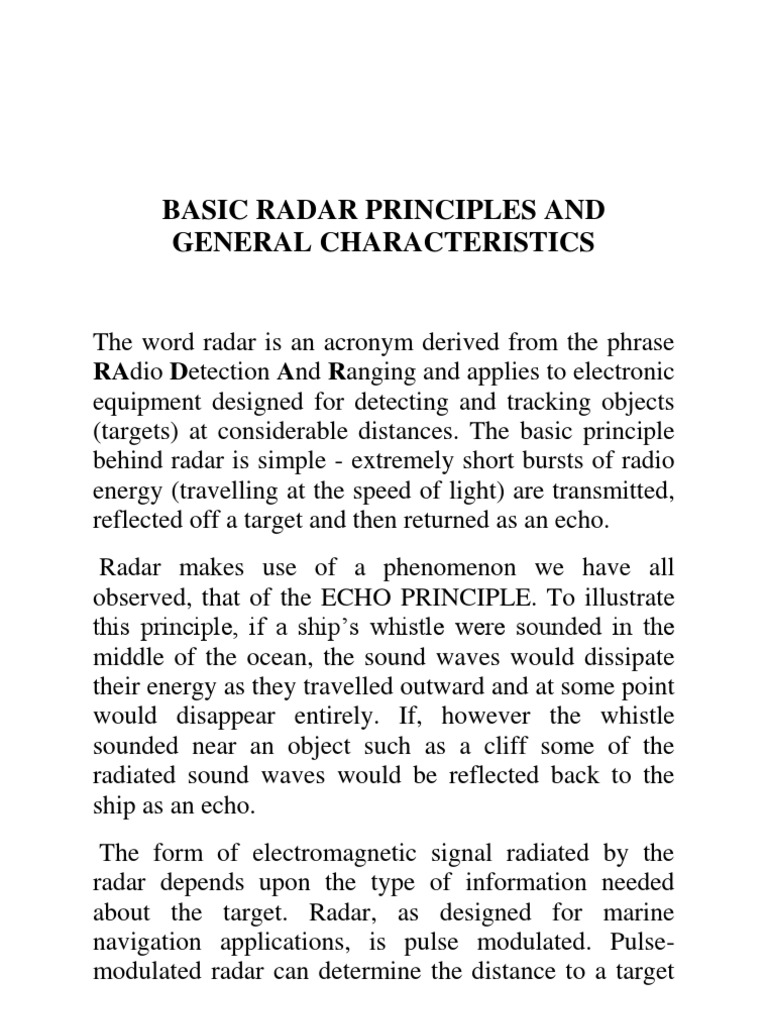 Basic Radar Principles and General Characteristics | PDF | Radar ...