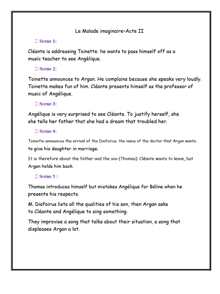 The Hypochondriac - Act II - Summary | PDF