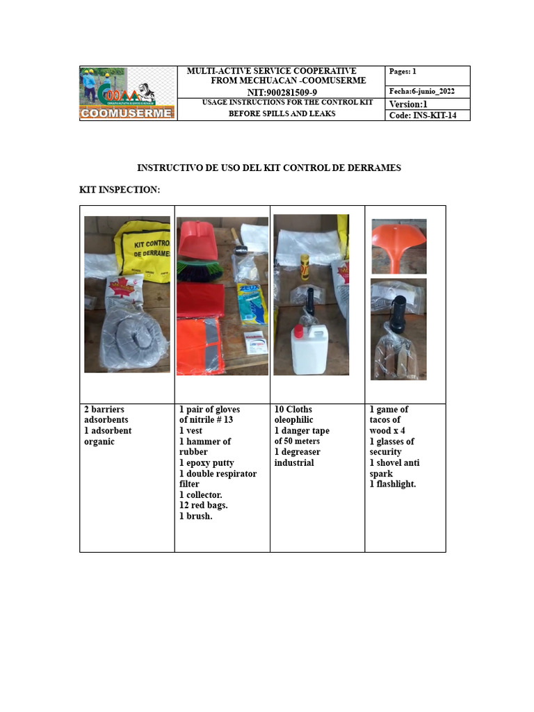 Instruction Manual For Spill Control Kit | PDF
