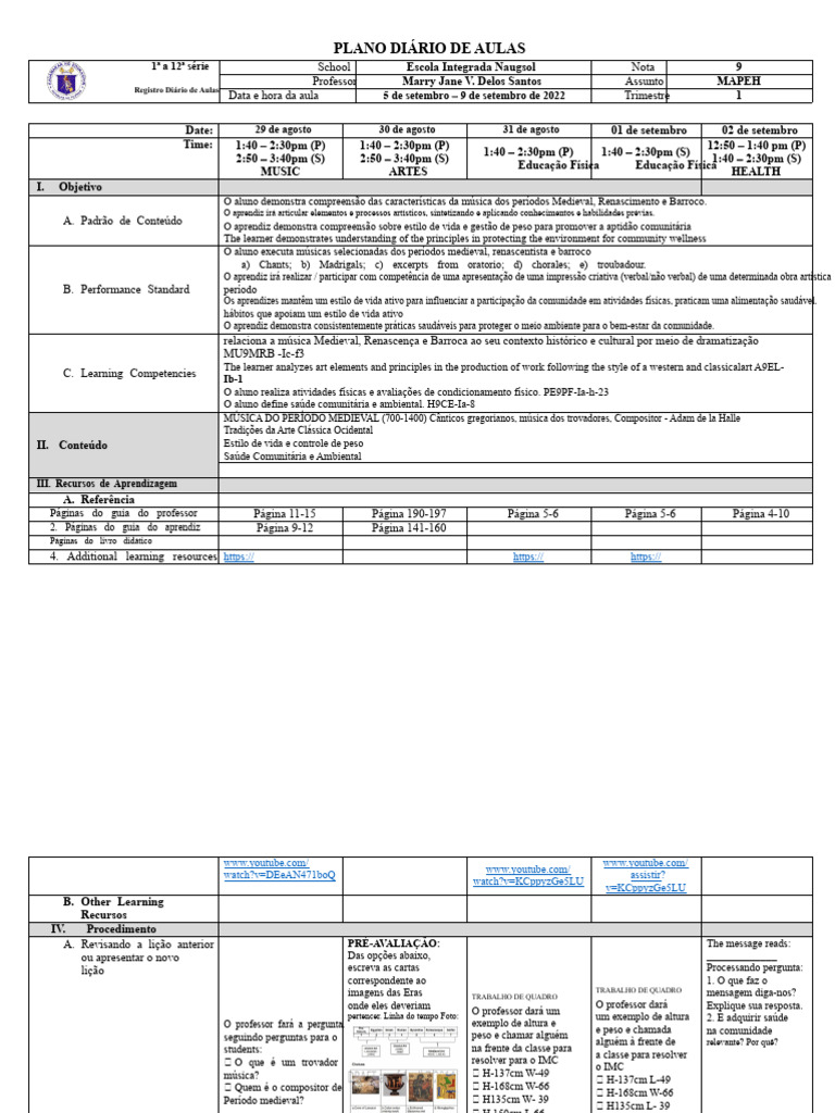 DLL MAPEH 9 - Semana 3 | PDF | Renascimento | Adolescência