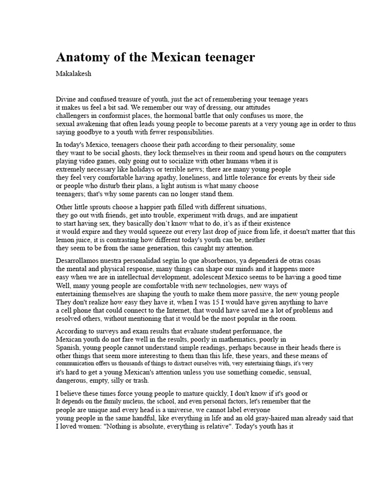 Anatomy of The Mexican Adolescent - docxPSICOII | PDF | Psychology ...