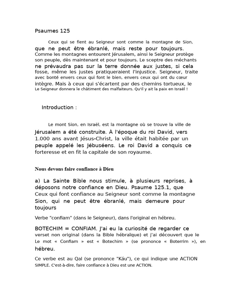 Confiance en Dieu : Psaume 125 expliqué | PDF | Psaumes | David