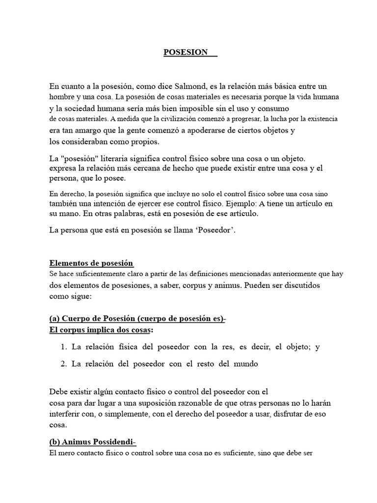 Tipos y Elementos de Posesión Legal | PDF | Posesión (Ley) | Propiedad