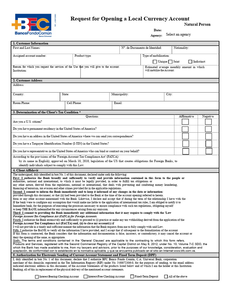 Application For Opening A BFC Checking Account - Notilogy | PDF ...