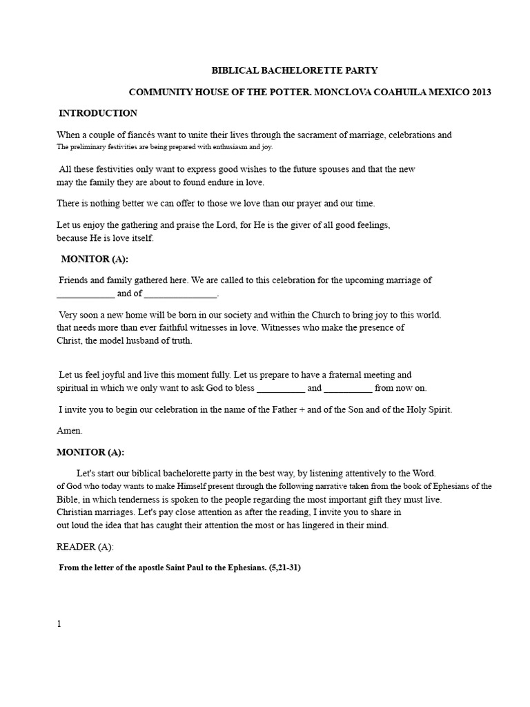 Biblical Bachelorette Party | PDF | Jesus | Christian Views On Marriage