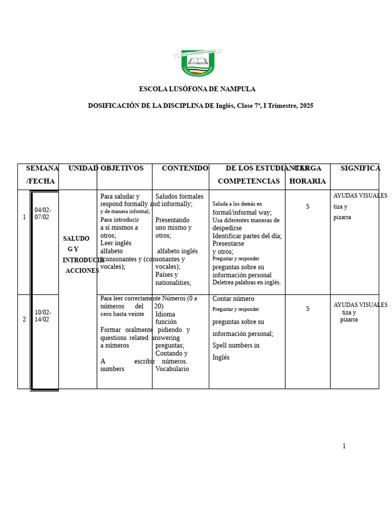 Analytical Plan ENGLISH 7th GRADE 2025 | PDF | Adjetivo | Plural
