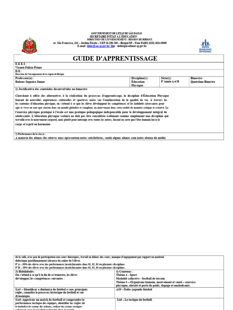 Guide d'apprentissage Éducation Physique 8e | PDF | Pédagogie ...