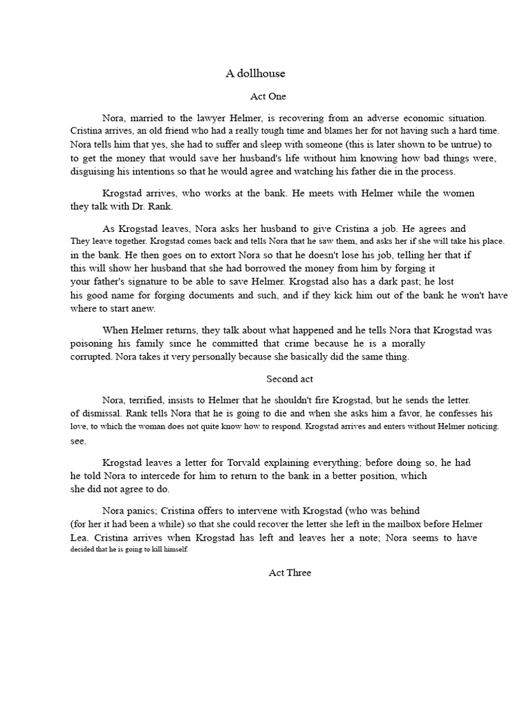 Summary - A Doll's House | PDF | A Doll's House
