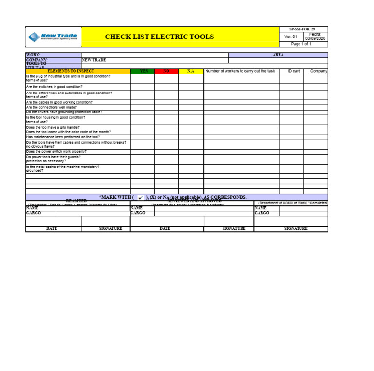 Electric Tools Safety Checklist | PDF