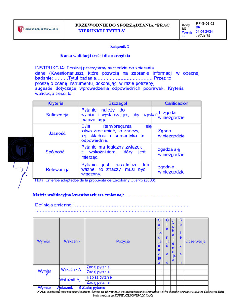 Karta walidacyjna - RVI N°081-2024-VI-UCV 01Abri24 | PDF