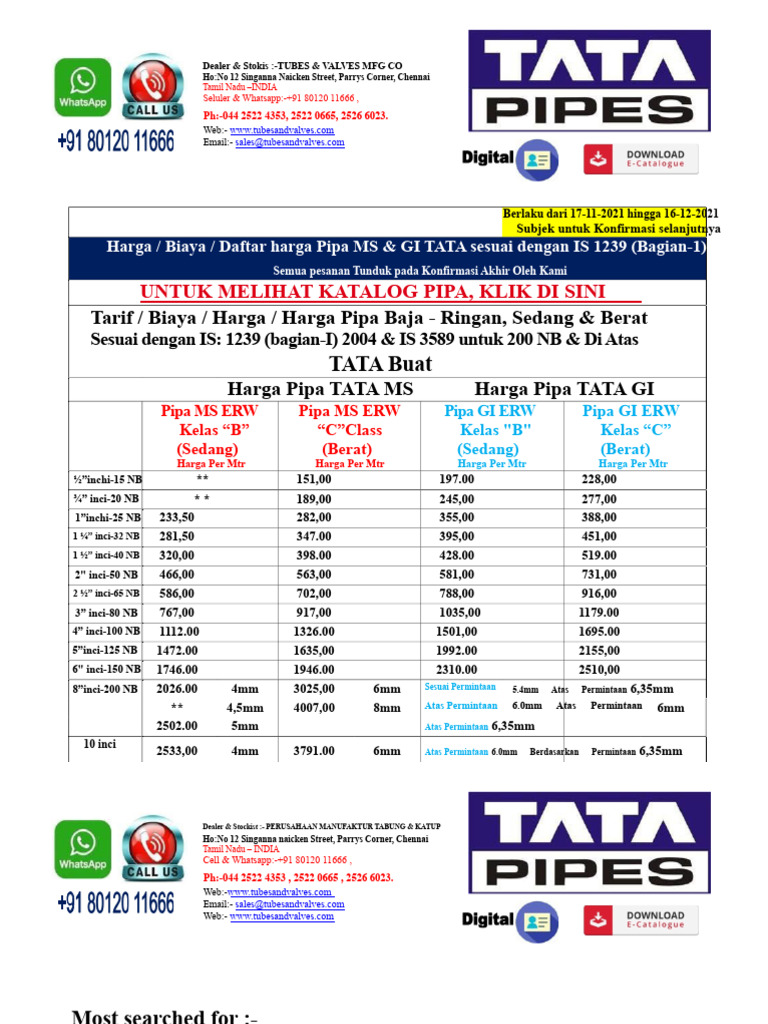 Daftar Harga Pipa TATA MS & GI 2021 | PDF