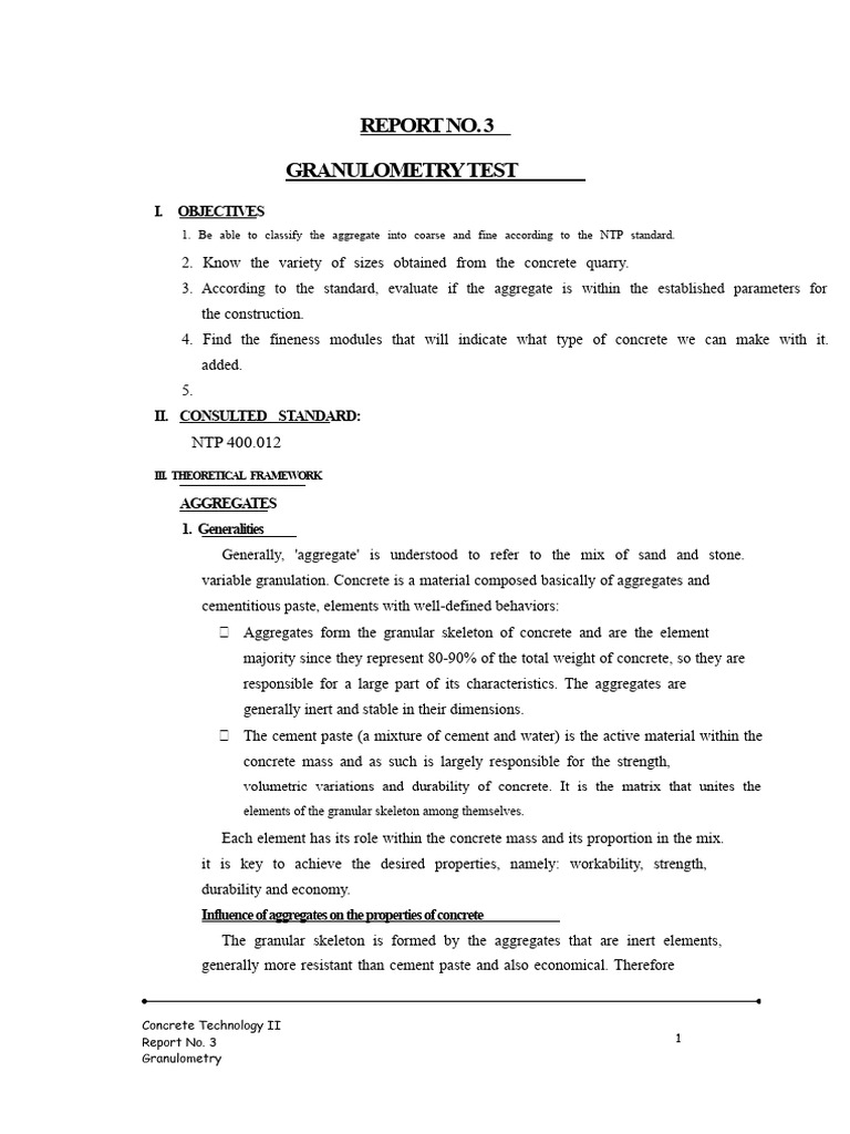 Granulometry Test for Concrete Aggregates | PDF | Concrete ...