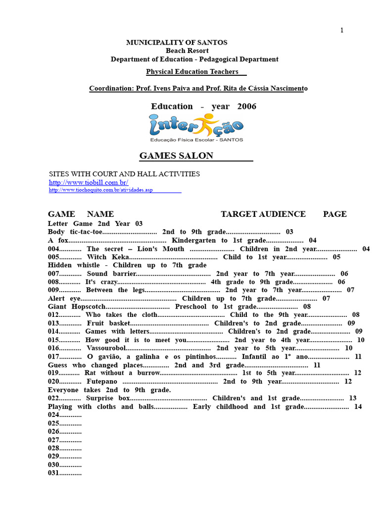 Educational Games for Physical Education | PDF | Shape