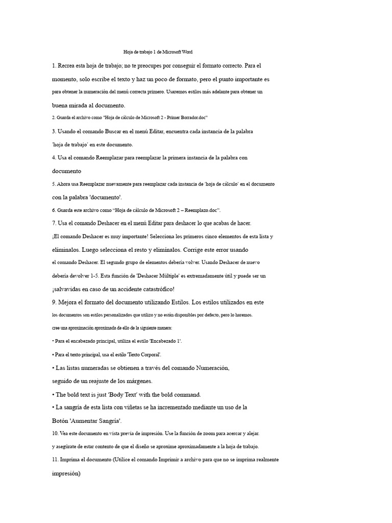 Hoja de Trabajo de Microsoft Word | PDF | Microsoft Word | Software