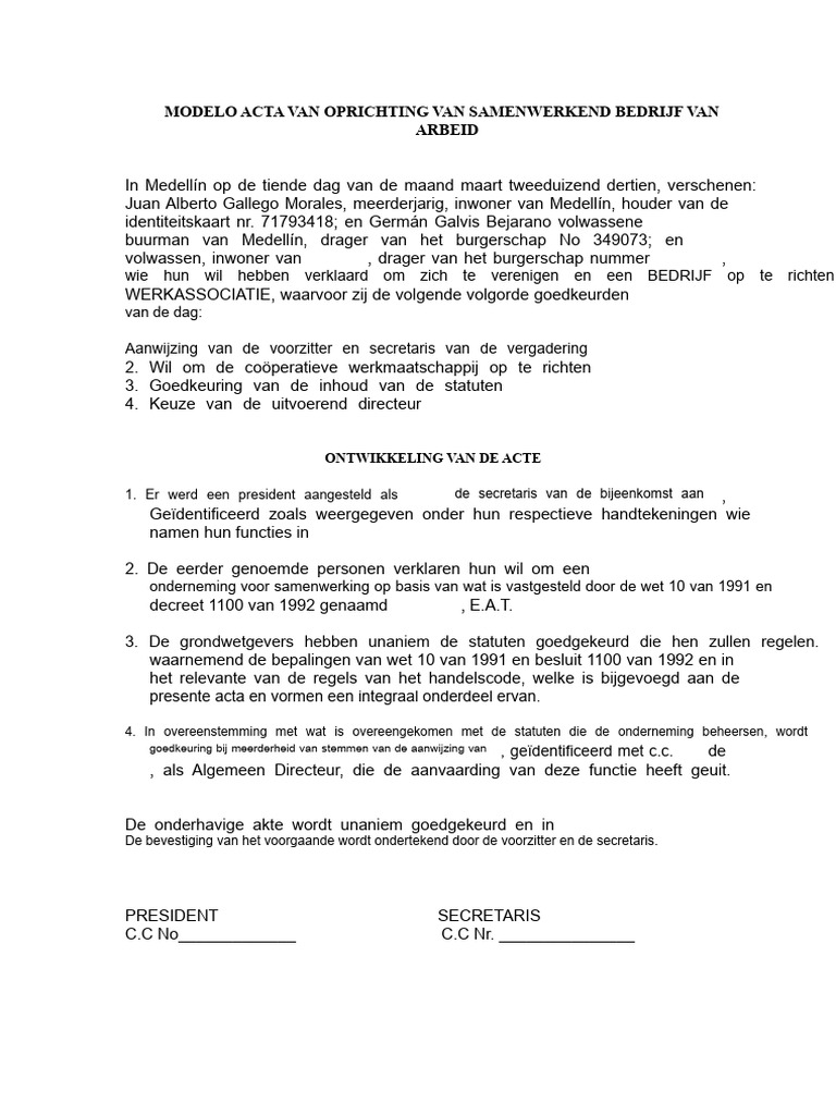 Model Akte Van Oprichting | PDF