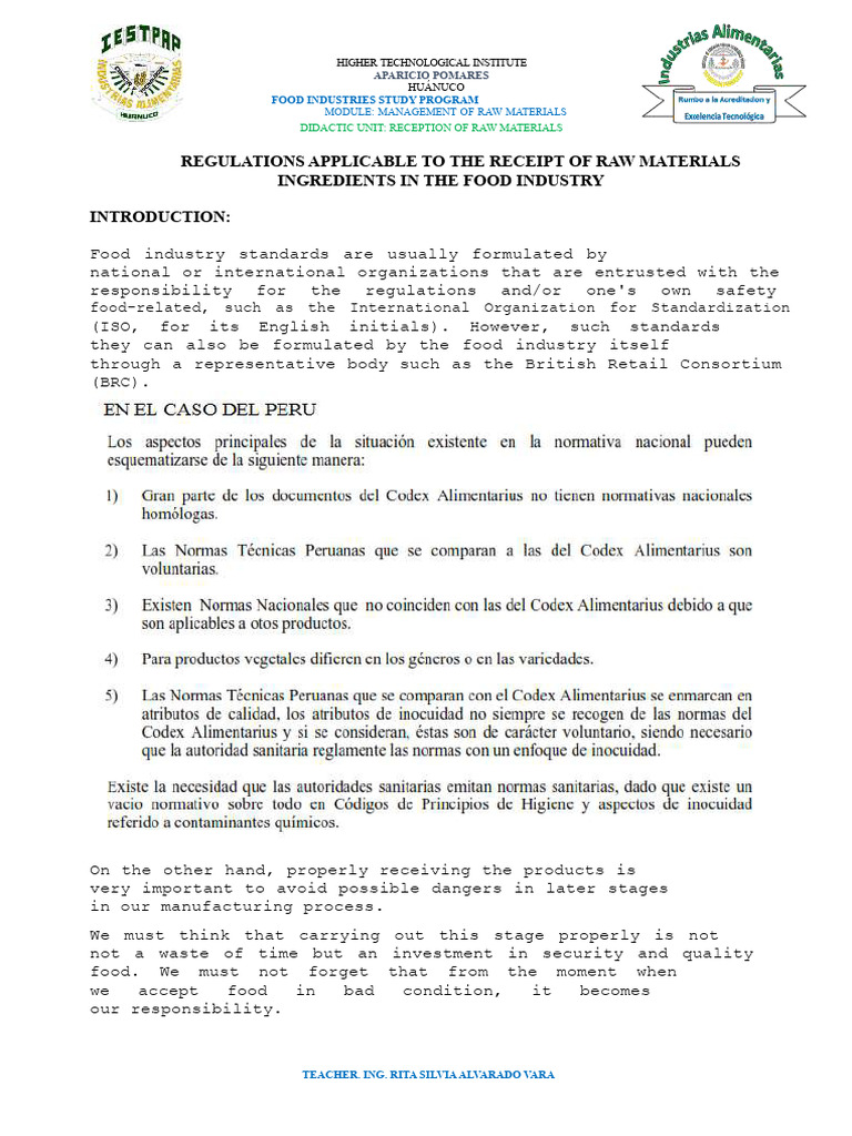 Regulations Applicable To The Receipt of Raw Materials. 2023 | PDF ...