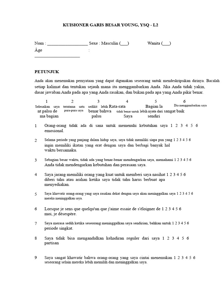 Kuesioner Tentang Skema Young | PDF