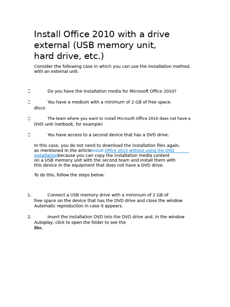 Install Office 2010 With An External Drive | PDF | Computer File ...