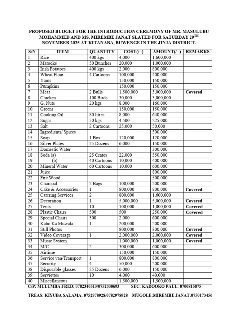 Intro Budget Mirembe 1 | PDF | Foods | Asian Cuisine