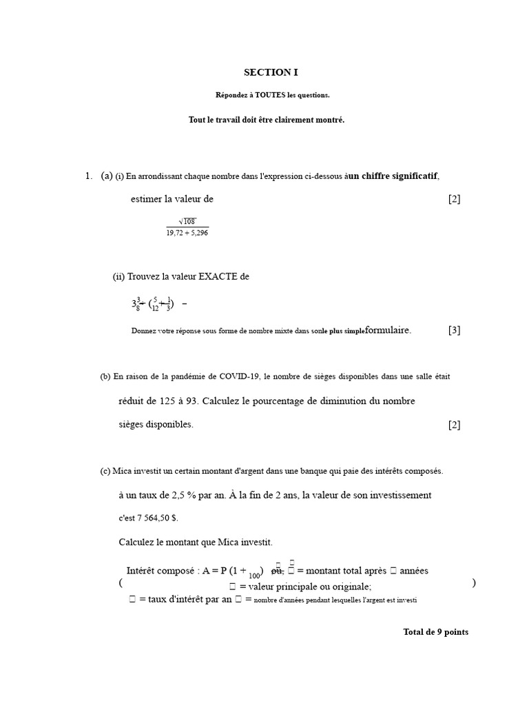 Examen de mathématiques : questions et solutions | PDF | Cercle ...