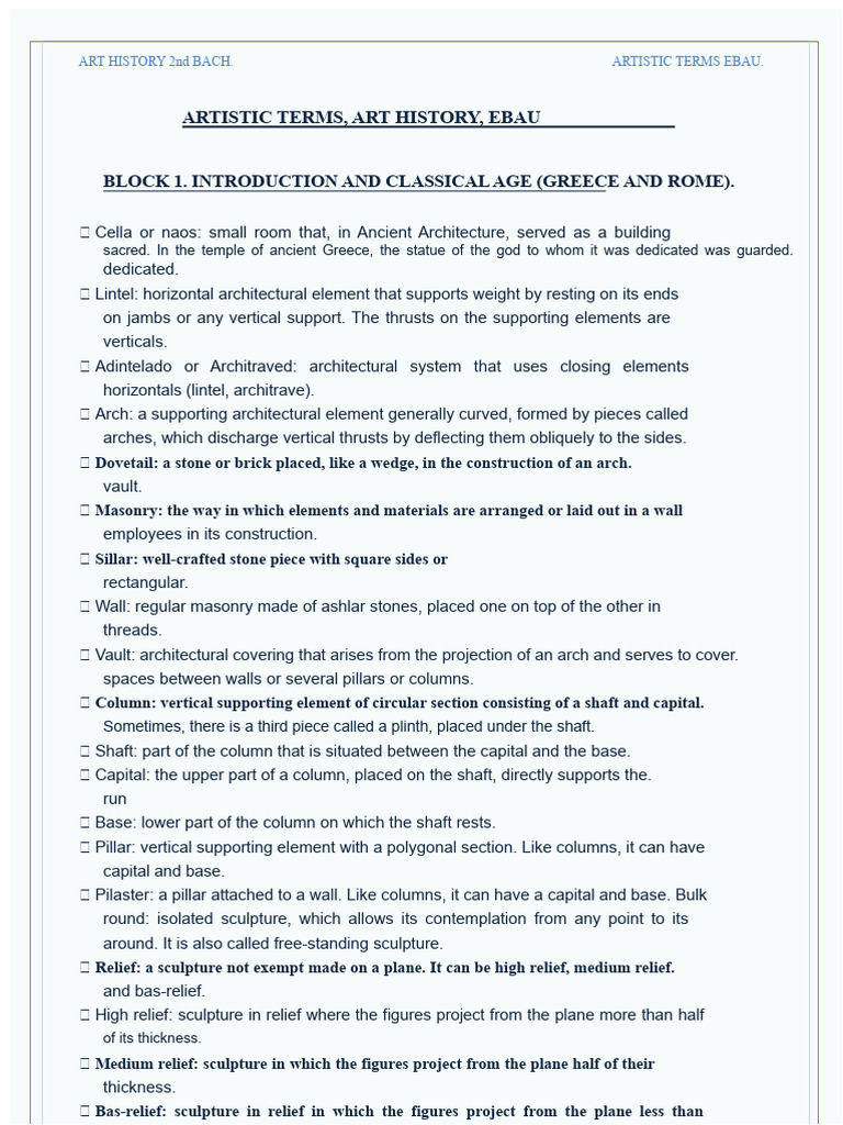 Art History Terms for EBAU Exam | PDF