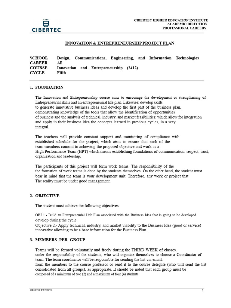 Innovation & Entrepreneurship Course Plan | PDF | Entrepreneurship ...