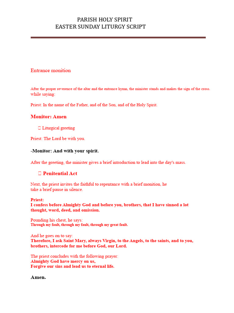 Sunday Mass Script | PDF | Mass (Liturgy) | Eucharist