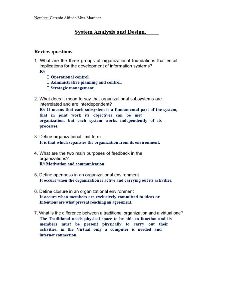 Review Questions Chapter 2 Systems Analysis and Design | PDF | Use Case | System