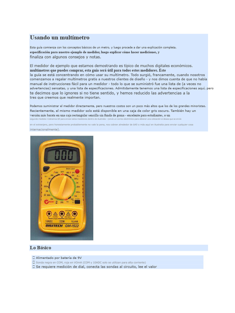 Multímetro Digitech | PDF | Corriente continua | Fuente de alimentación