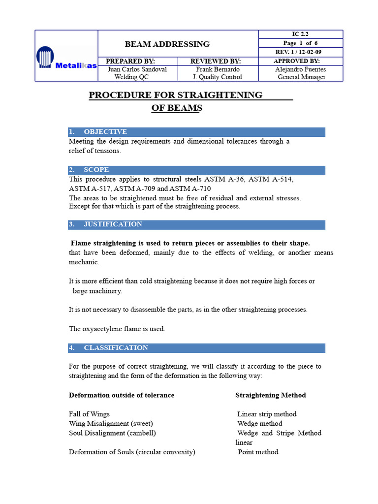 Beam Straightening Procedure Guide | PDF | Welding | Construction