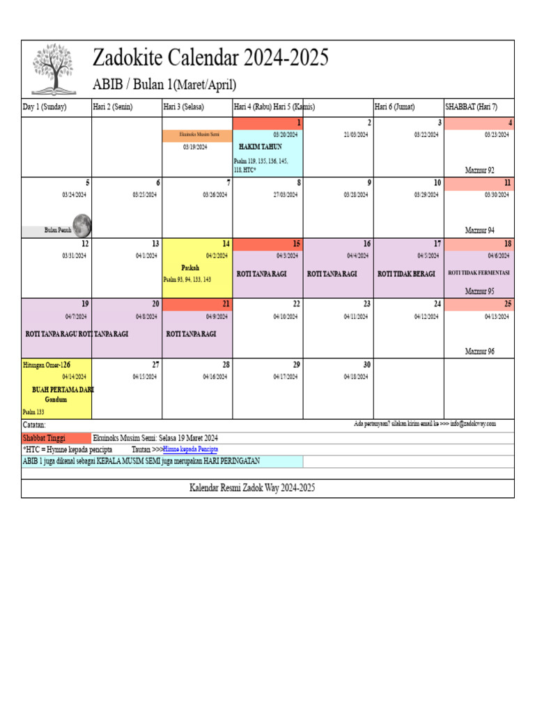 Kalender Zadokite 2024-2025 | PDF