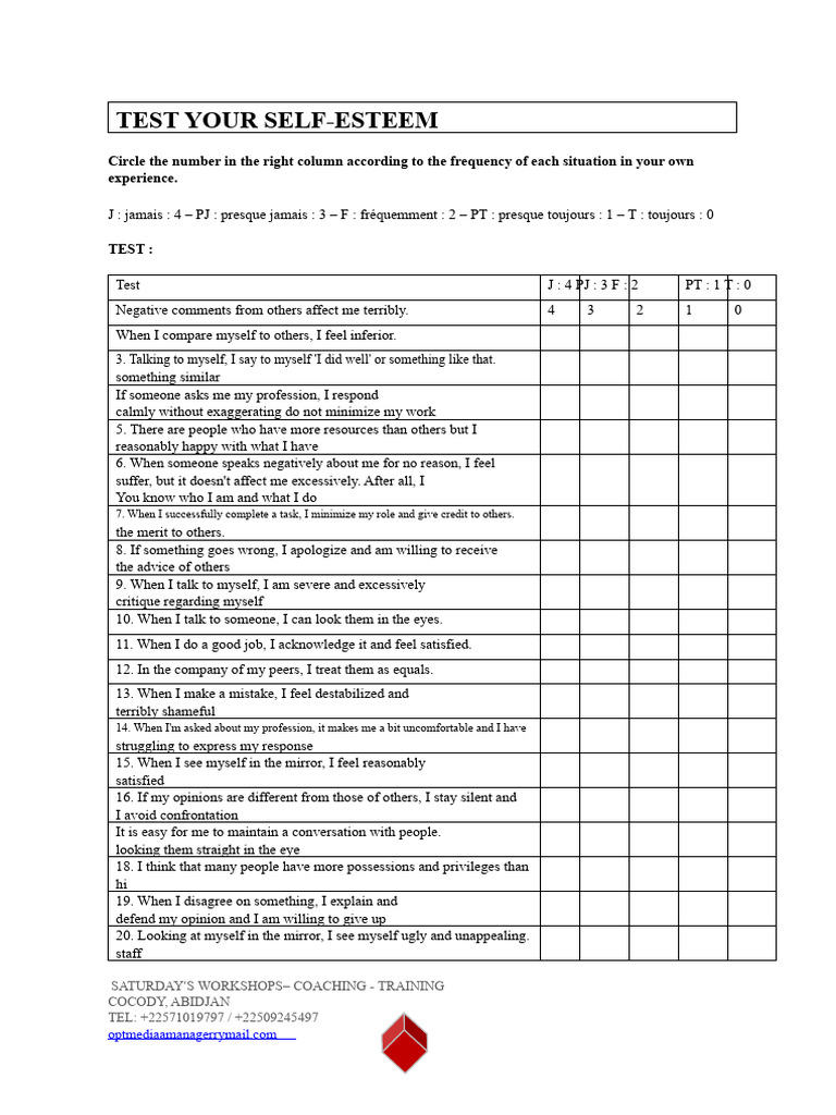 Test Your Self-Esteem | PDF | Self Esteem | Psychology