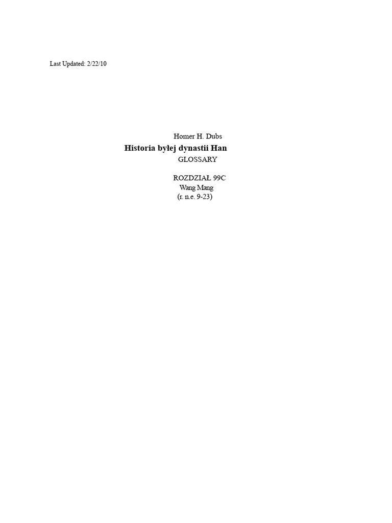 Homer H. Dubs, Historia Byłej Dynastii Han | PDF