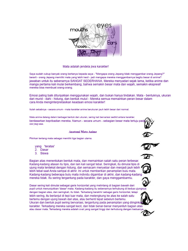 Cara Menggambar Anime - Mata, Mulut, Hidung, Dan Telinga | PDF