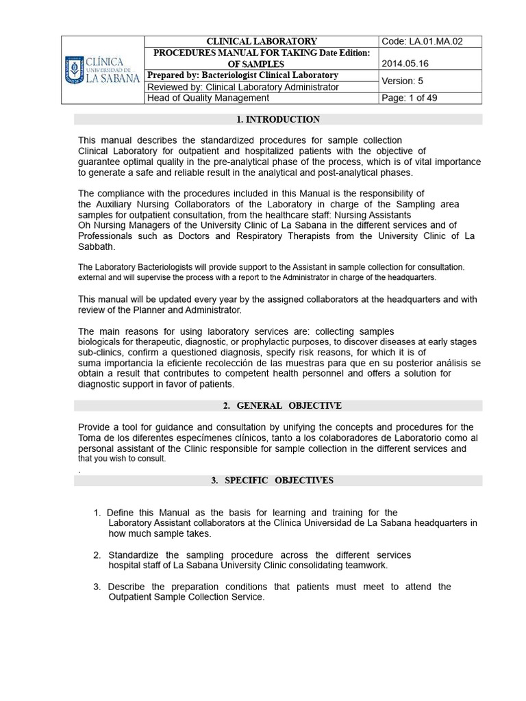 Clinical Laboratory Sample Collection Manual | PDF | Blood Plasma ...